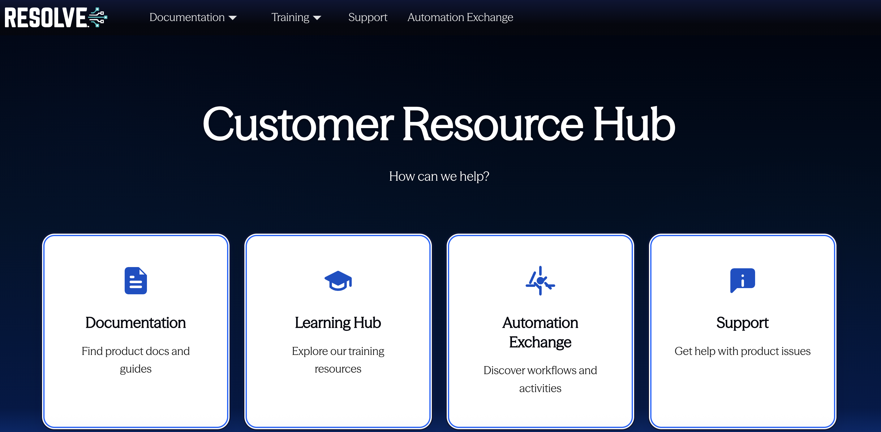 Documentation Homepage | Resolve Customer Resource Hub